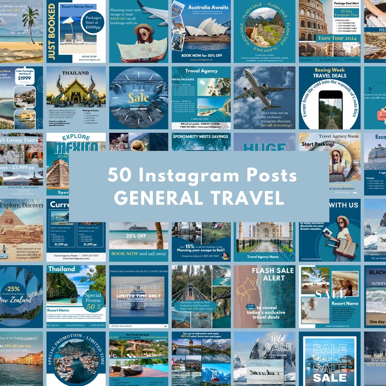 Travel Agent Instagram Post Bundle, Travel Social Media Content, Travel ...