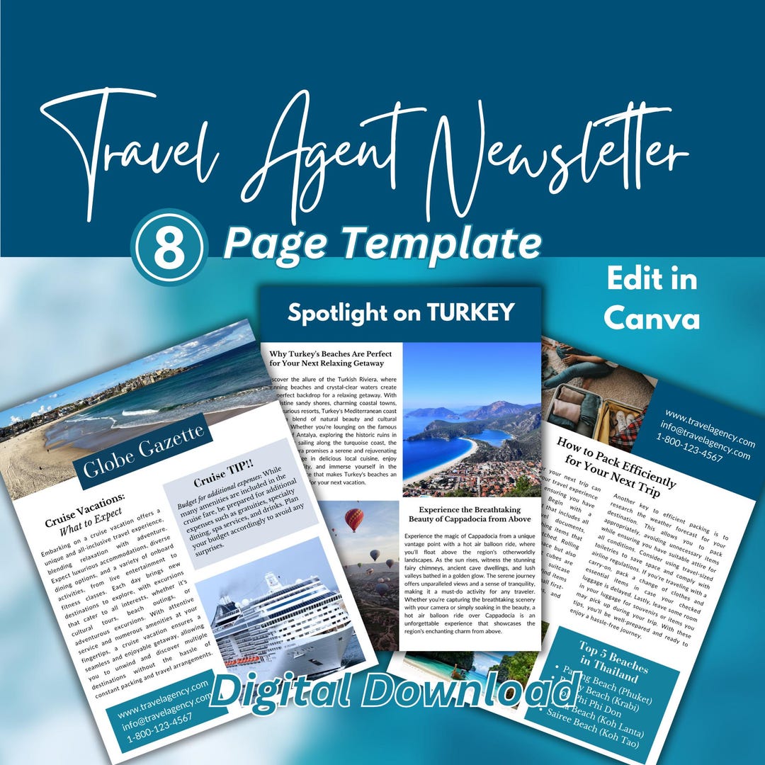Travel Agent Newsletter Template, Travel Agency Marketing Content ...