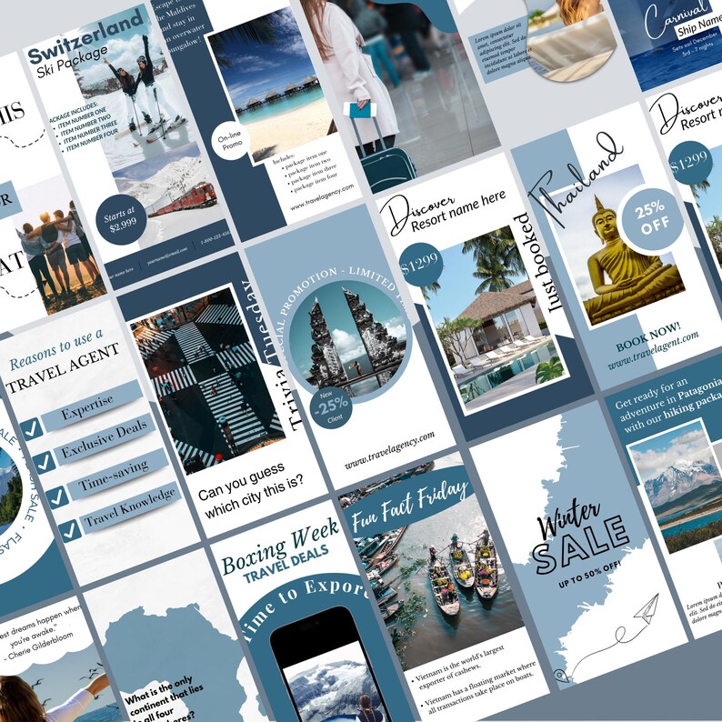 Travel Agent Instagram Editable Canva Template Bundle - Etsy
