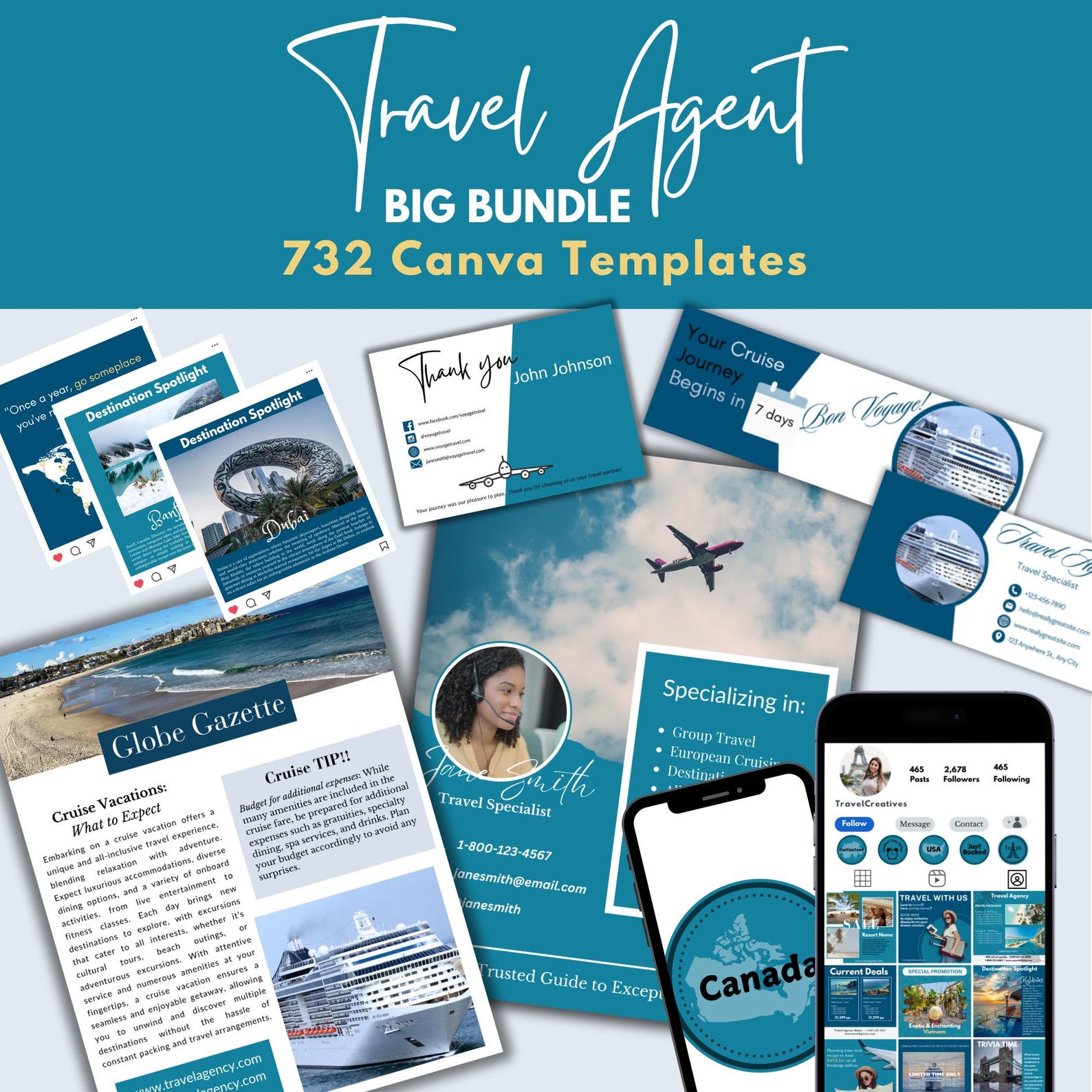 Travel Agent Template Bundle, Social Media Content, Email Header ...