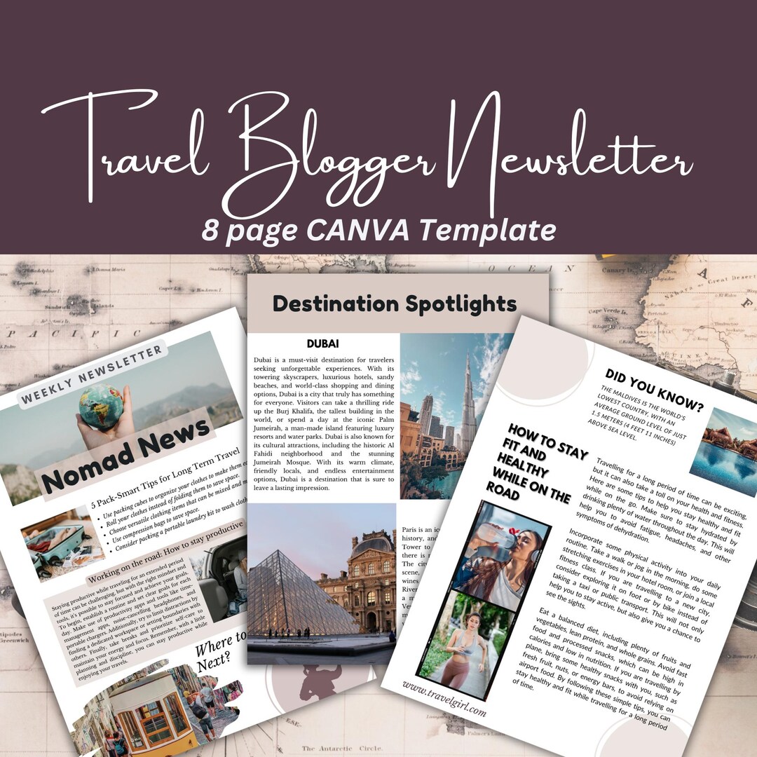 Travel Blogger Newsletter Template, Travel Marketing Content, Weekly ...