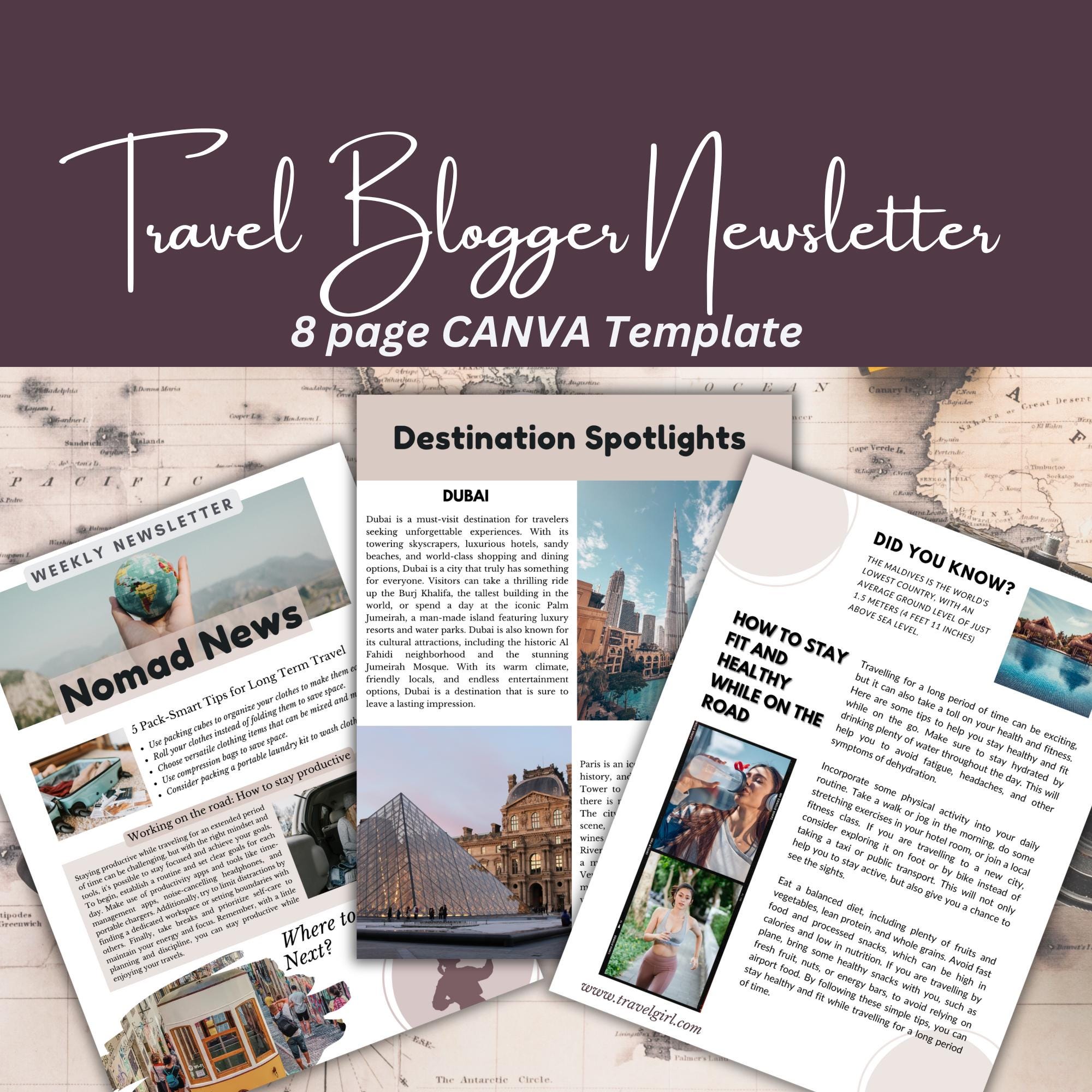 Travel Blogger Newsletter Template, Travel Marketing Content, Weekly ...