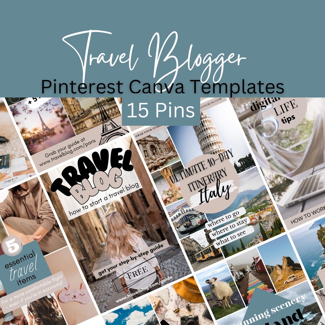 Travel Blogger Pinterest Pin Canva Template, Social Media Travel Posts ...