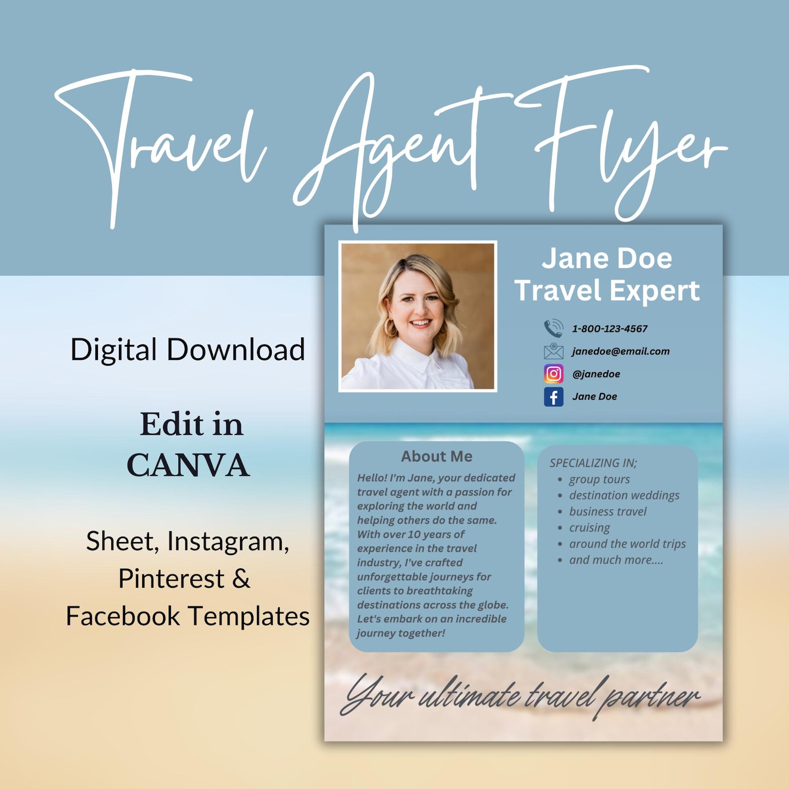 Travel Agent Introduction Flyer Template, New Travel Agency Instagram ...