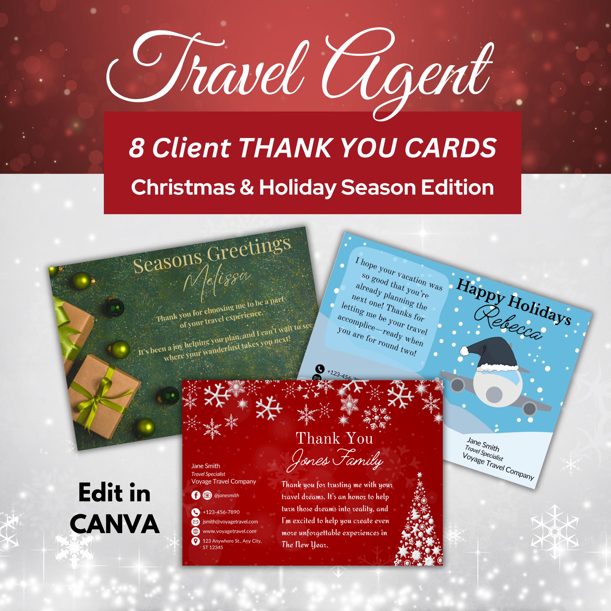 Travel Agent Christmas and Holiday Season Client Thank You Cards ...