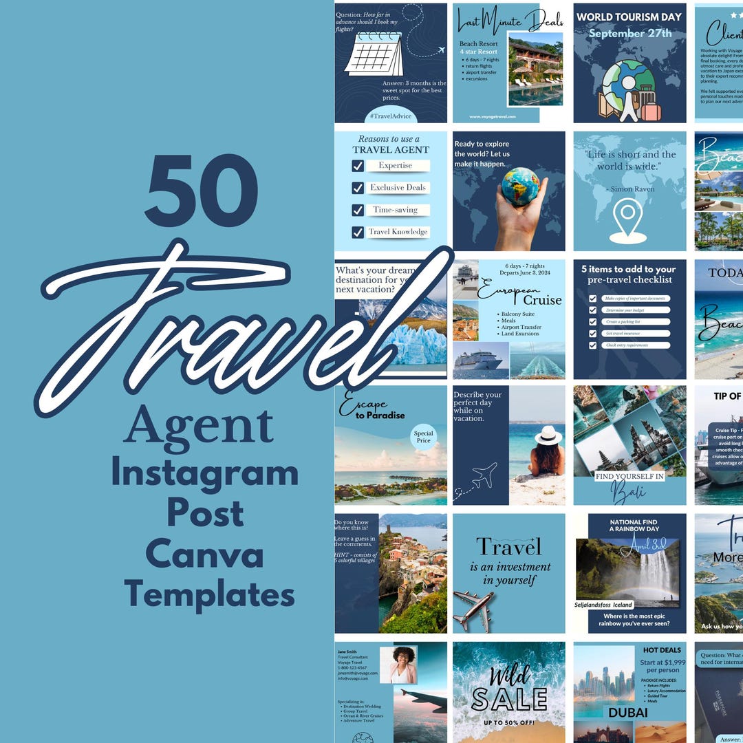Travel Agent Instagram Template, Travel Social Media, Travel IG Posts ...