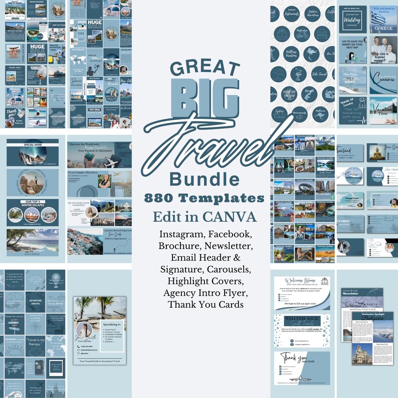 Travel Agent Template Bundle, Social Media Content, Email Header ...