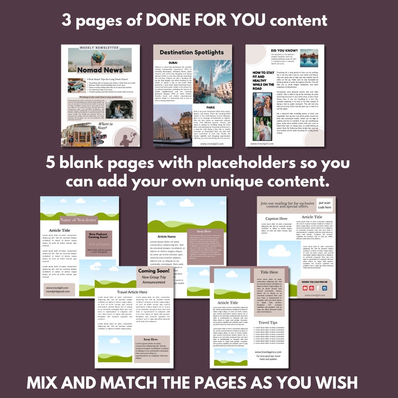 Travel Blogger Newsletter Template, Travel Marketing Content, Weekly ...