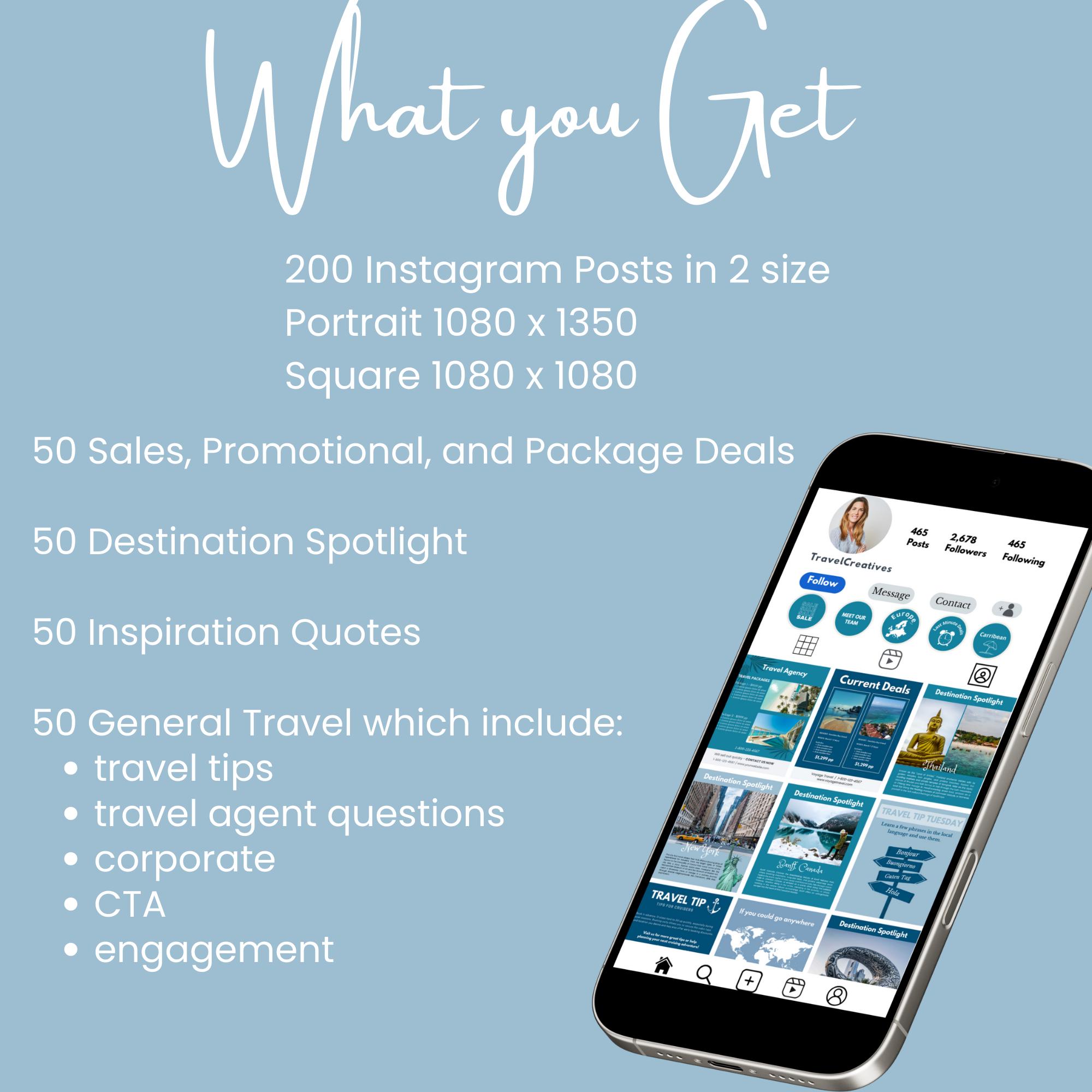 Travel Agent Instagram Post Bundle, Travel Social Media Content, Travel ...