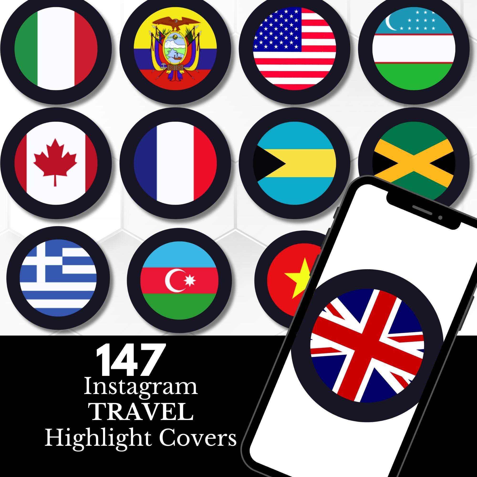 Travel Instagram Highlight Covers, Country Flag Travel Icons for ...