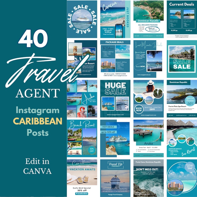 Travel Agent Instagram Post Templates, Caribbean Social Media for ...