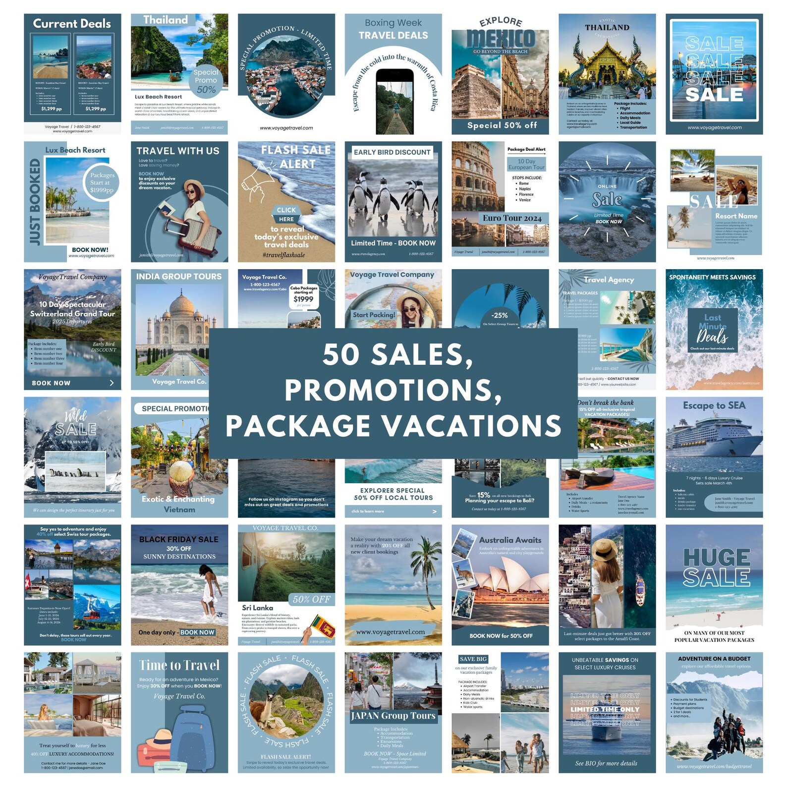 Travel Agent Instagram Posts Template Bundle, Travel Blogger Social ...