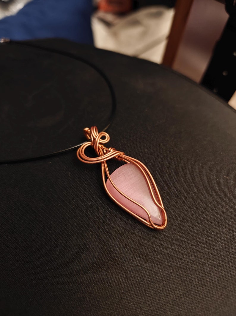 Pink Cat's Eye Wire Wrapped Pendant, Handmade Copper Jewelry - Etsy