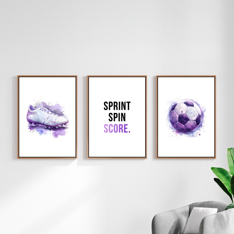 Watercolor Football Posters, Set of 3 Lilac Sports Art, Digital ...
