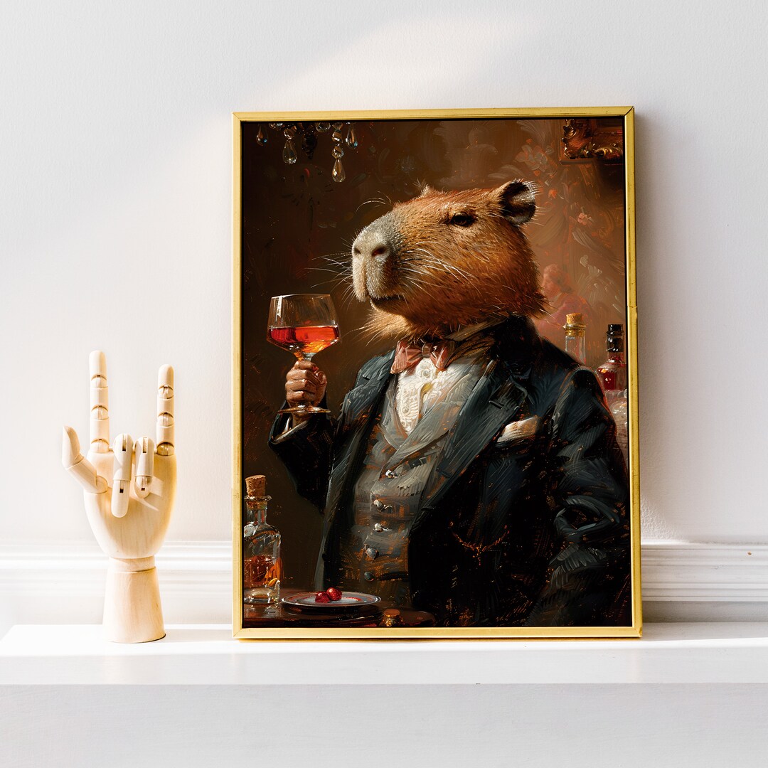 Cute Capybara Portrait, Fancy Coat & Vest, Vintage Vibe, Martini Drink ...