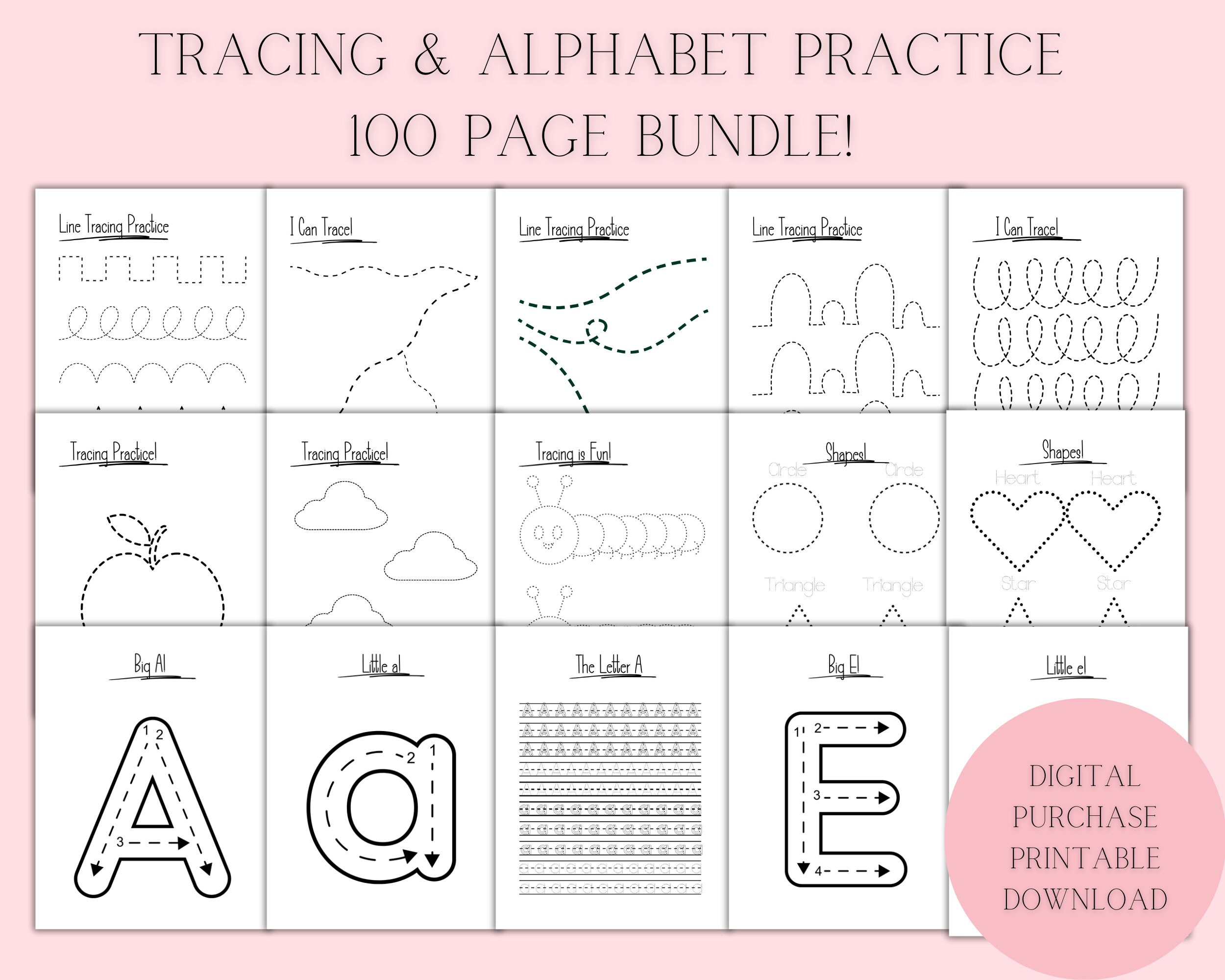 Preschool Worksheets Bundle Printable, Tracing and Alphabet Practice ...