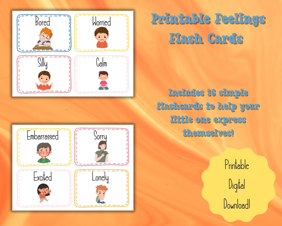 Printable Feelings Flash Cards, Emotional Intelligence in Children ...