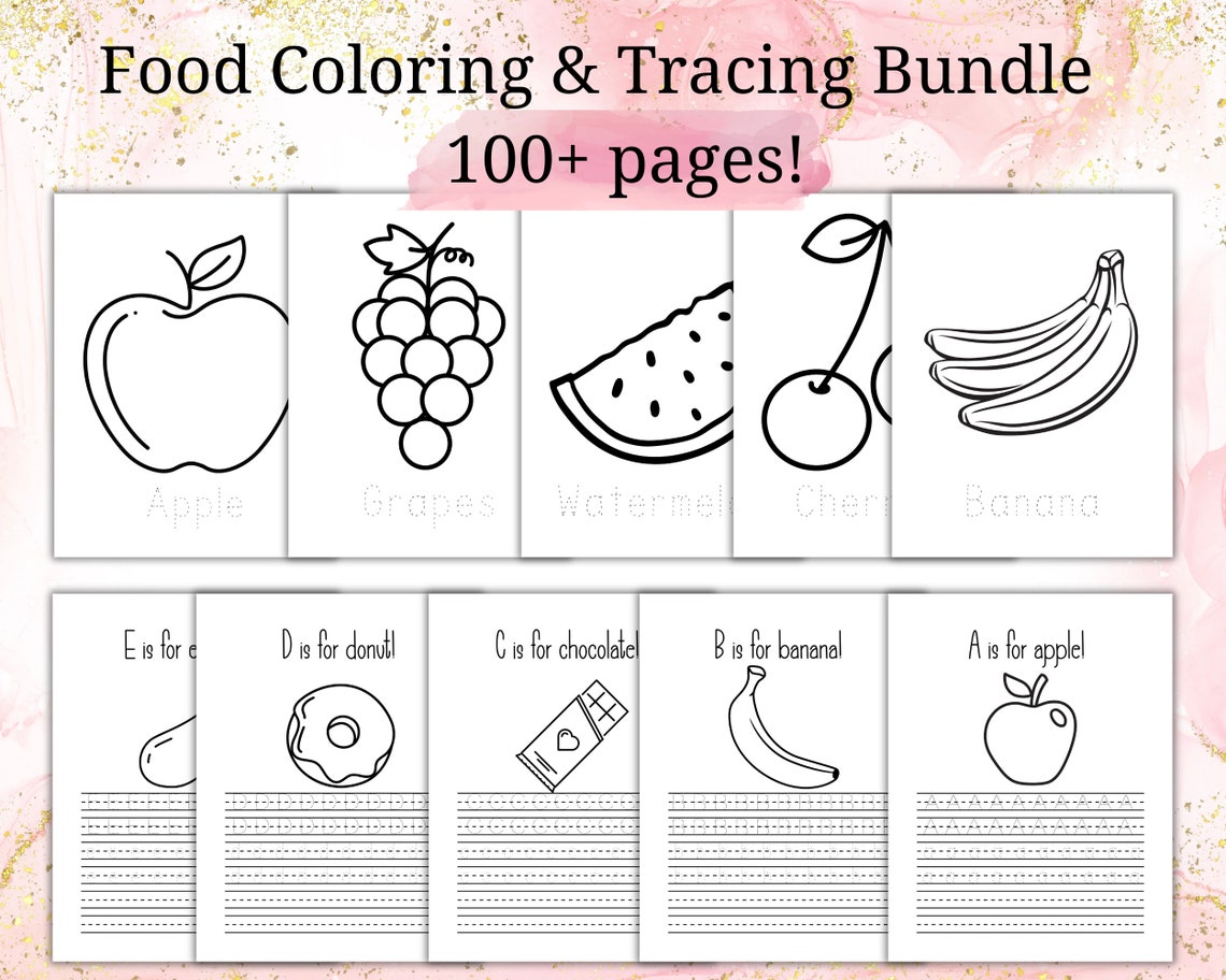 Coloring Sheet Tracing Busy Book Bundle for Kids, Fruit and Vegetables ...