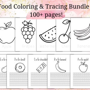 Coloring Sheet Tracing Busy Book Bundle for Kids, Fruit and Vegetables ...