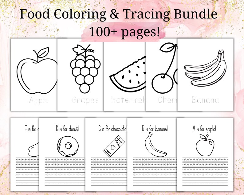 Coloring Sheet Tracing Busy Book Bundle for Kids, Fruit and Vegetables ...
