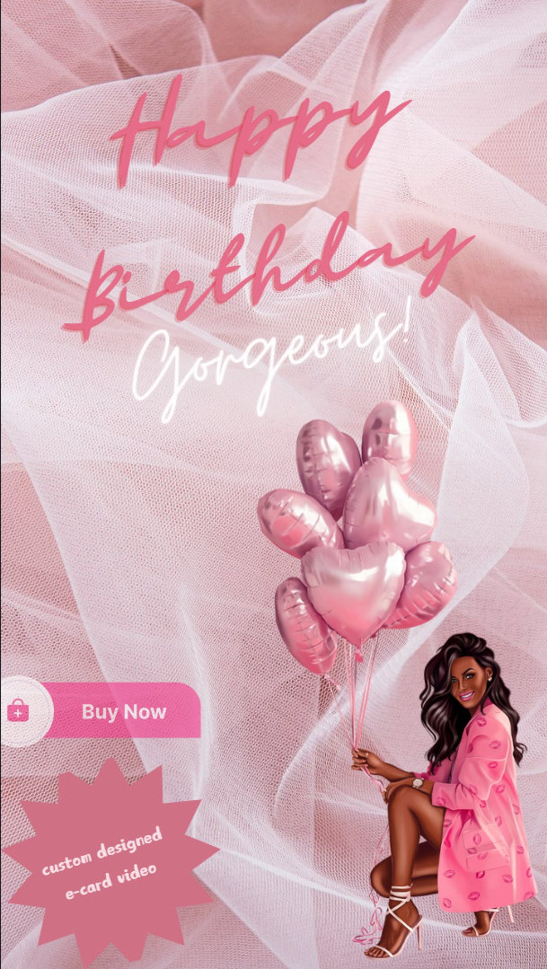 Happy Birthday Gorgeous Ecard for Brwn Woman in Pink - Etsy