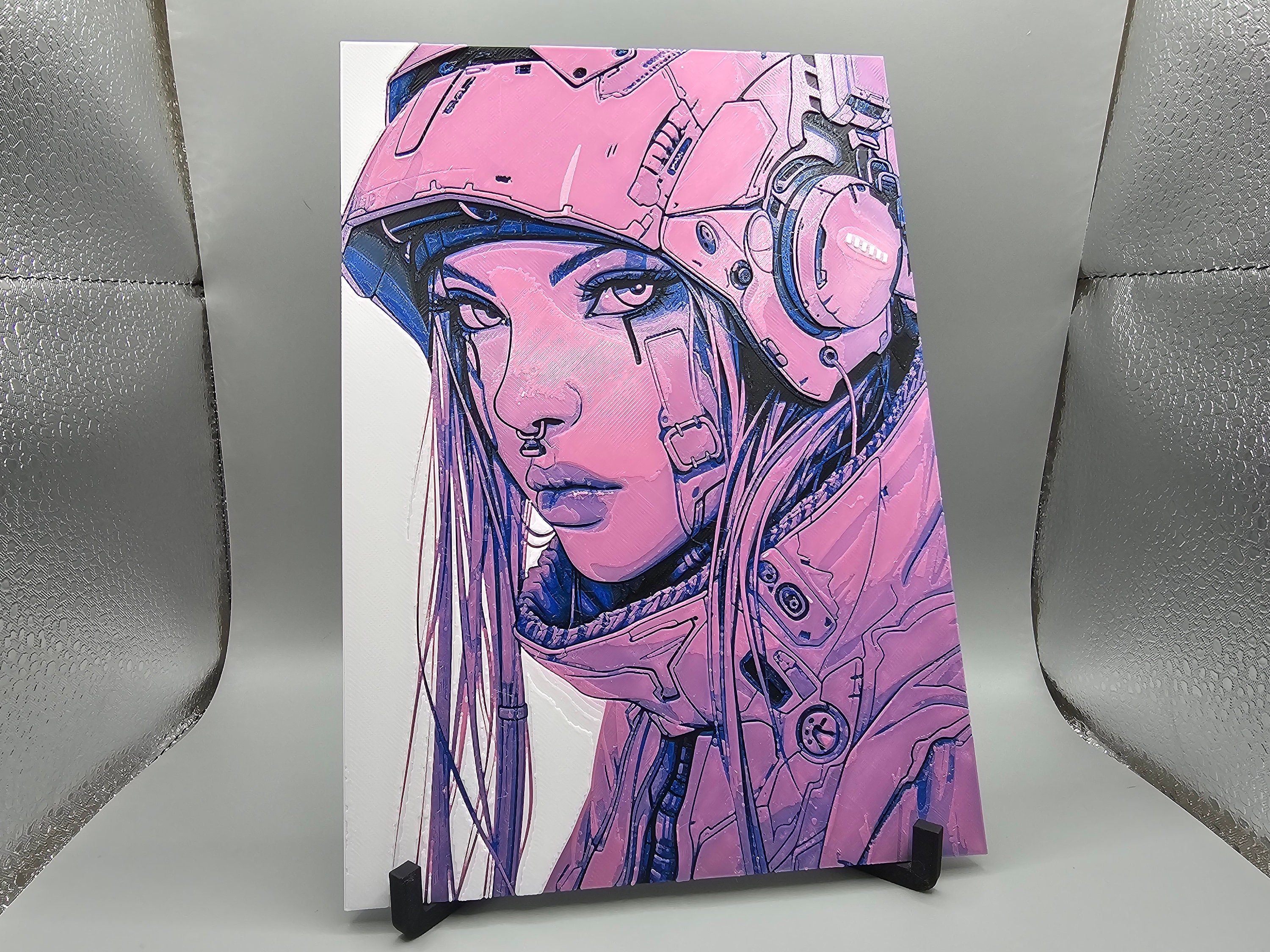 Cyberpunk Girl, Illustrative Art, 3D Printed Picture With Stand, Bas ...