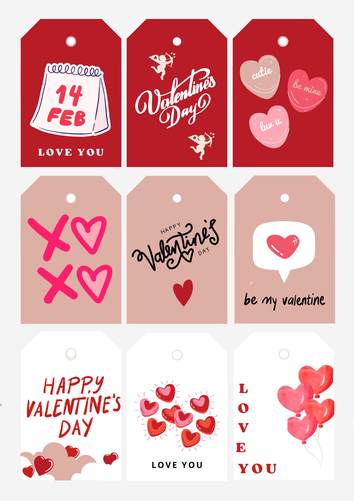 Valentine's Day Tag Printable 3 Models Diferents 27 Tags, Valentine's ...