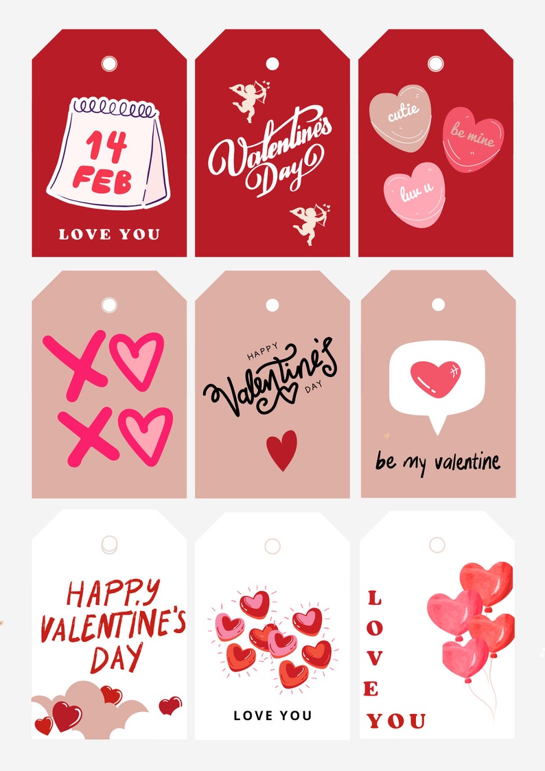 Valentine's Day Tag Printable 3 Models Diferents 27 Tags, Valentine's ...
