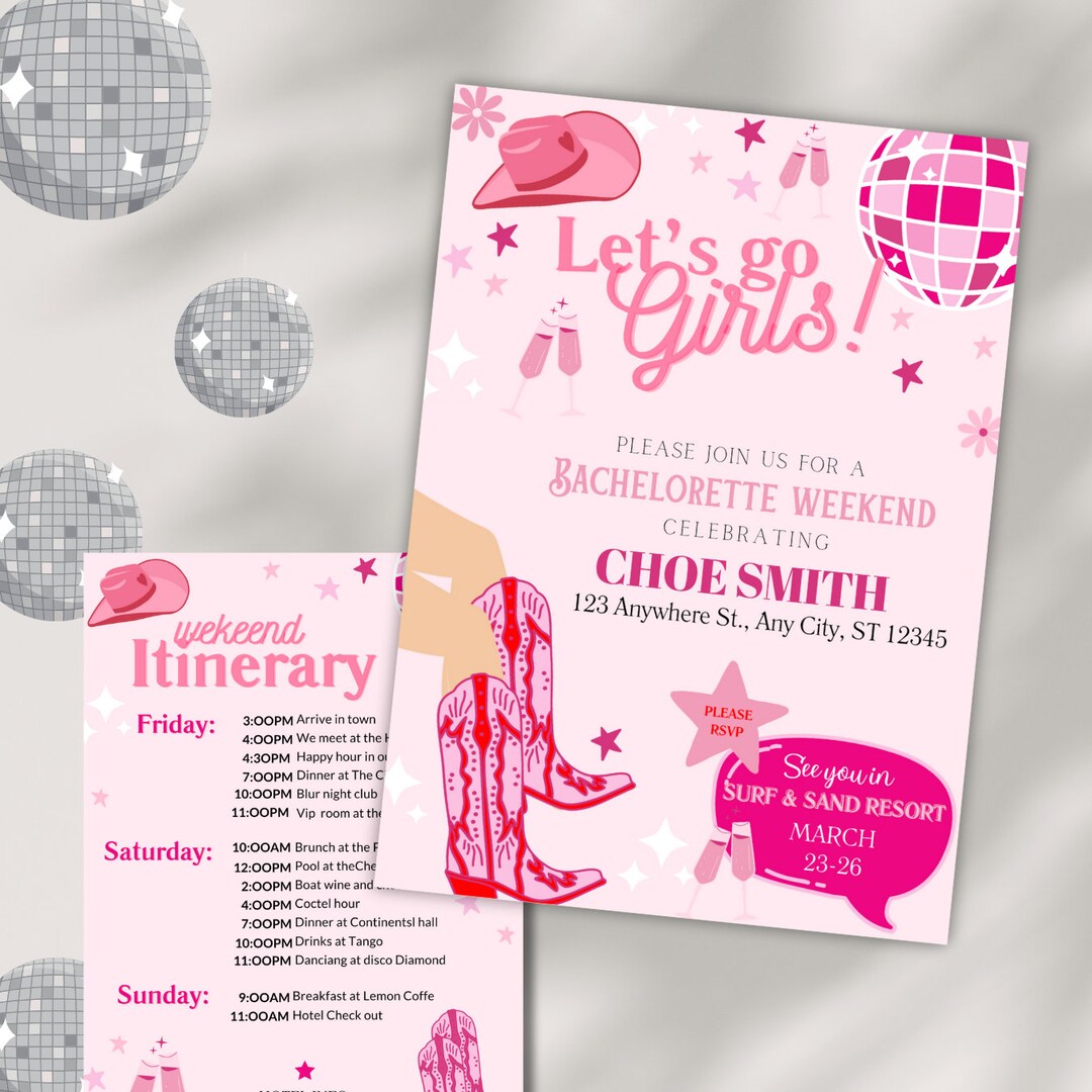 Let's Go Girls Bachelorette Party Invitation and Itinerary Template ...