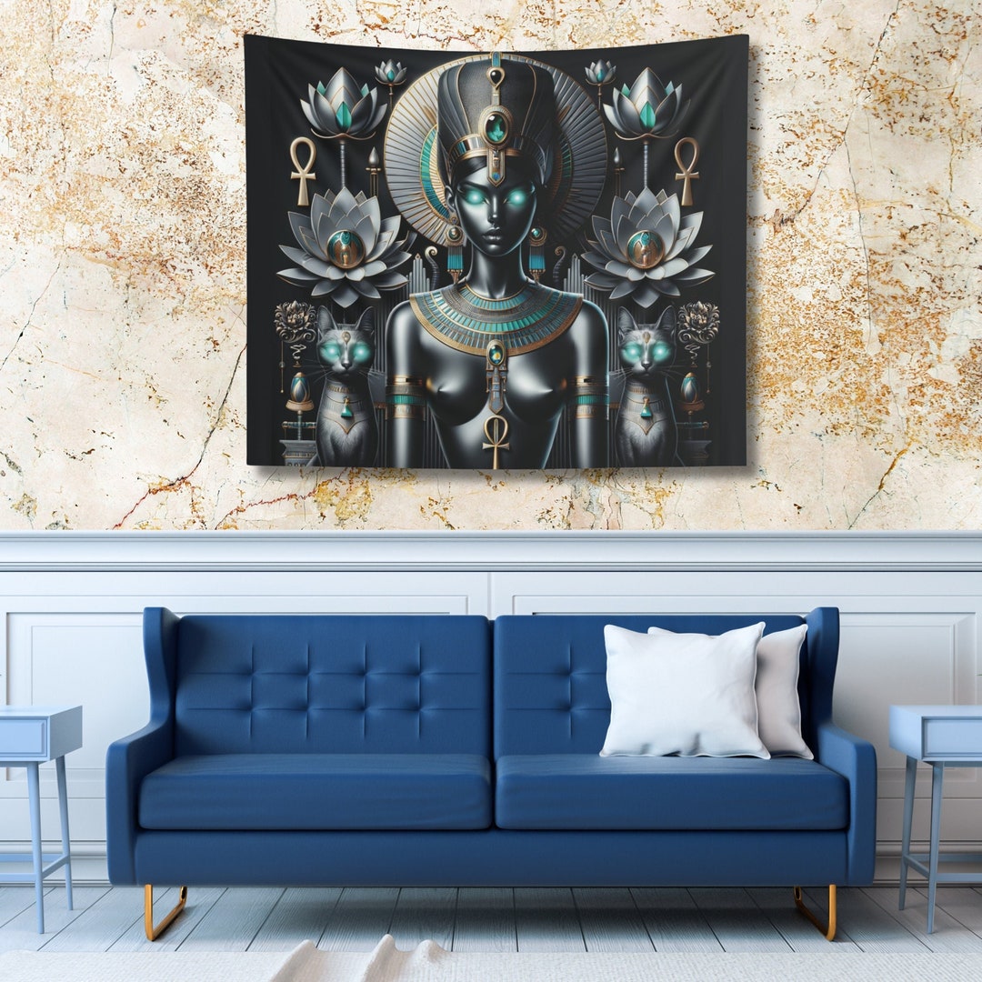 Egyptian Goddess Bastet Tapestry Sacred Cat Wall Art Ancient Egyptian ...