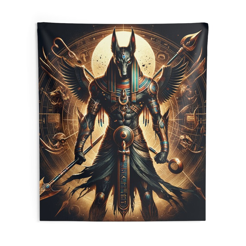 Anubis Egyptian Tapestry Jackal God Ancient Warrior Egyptian Wall Art ...