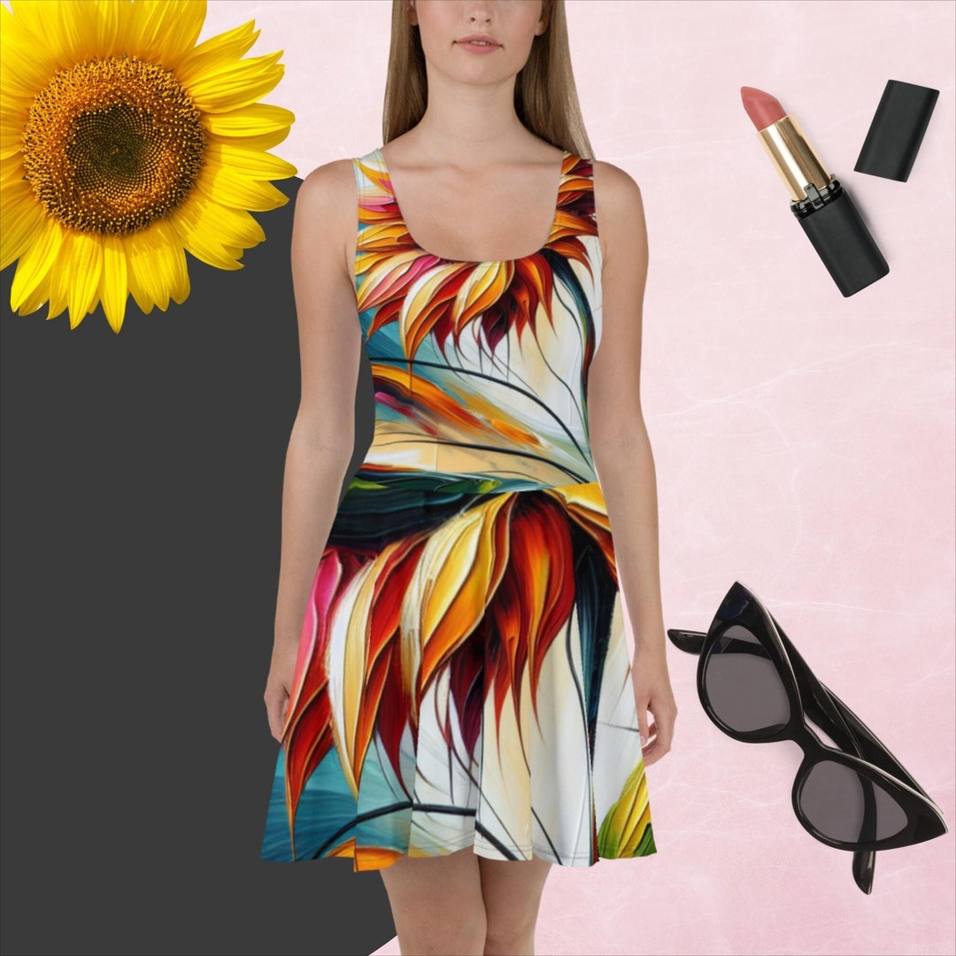 Sunflower Summer Skater Dress Fit and Flare Colorful Dress Skater Dress ...