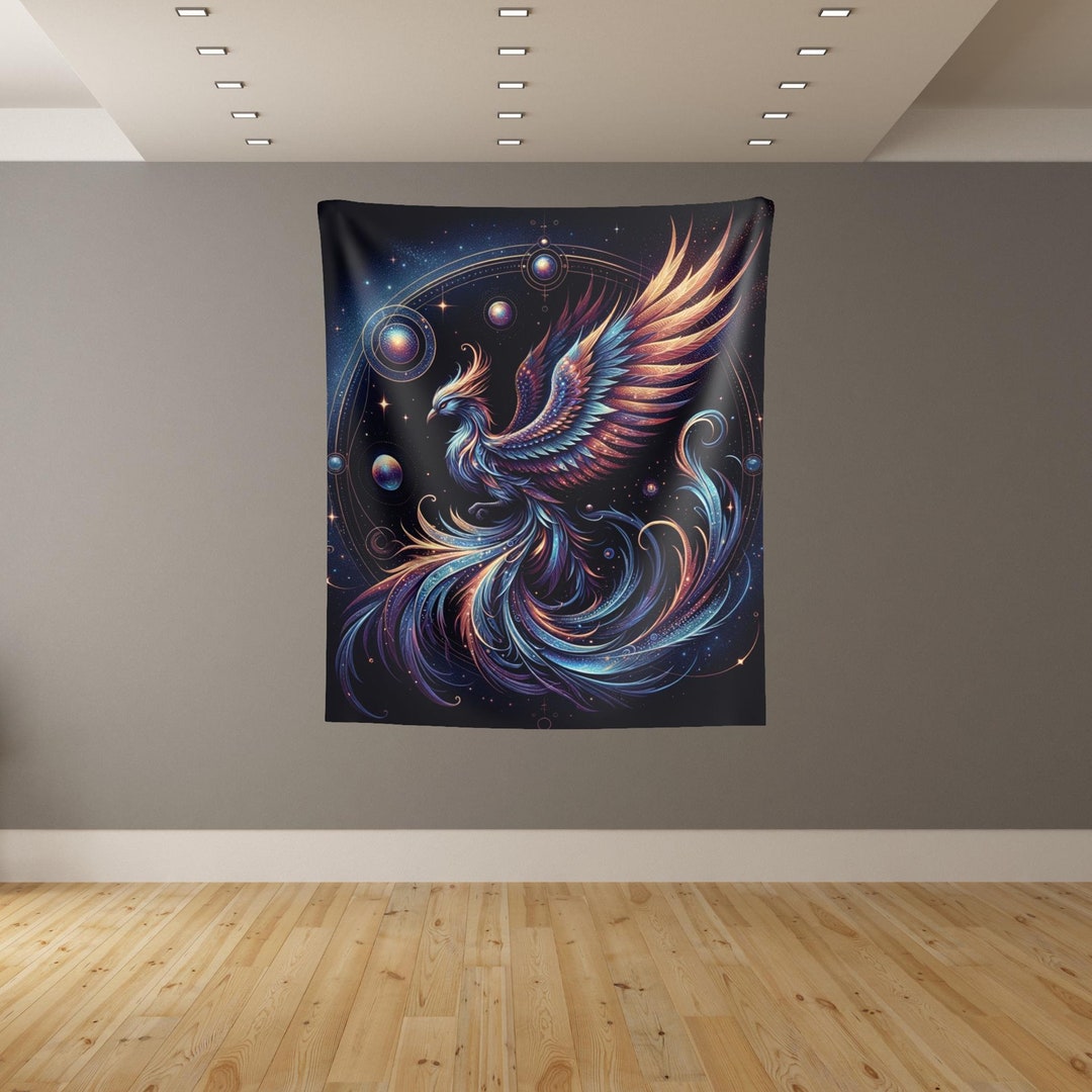 Celestial Phoenix Tapestry: Cosmic Firebird Wall Art, Mythical Galaxy ...