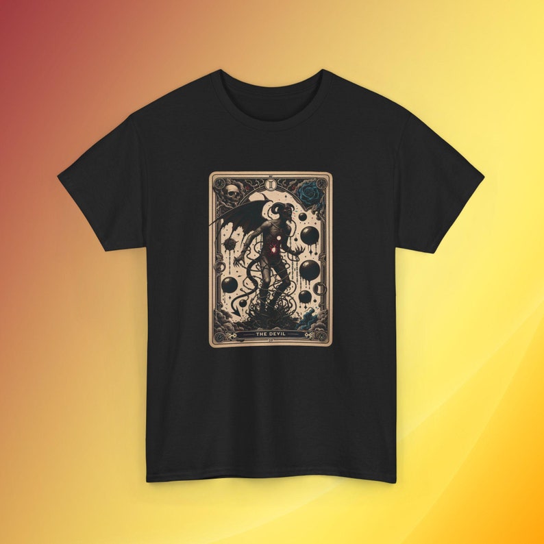 Devil Tarot Card T-shirt: Gothic Occult Art, Dark Fantasy Graphic Tee ...