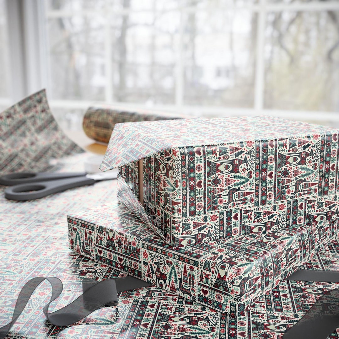 Scandinavian Folklore Wrapping Paper: Nordic Christmas Gift Wrap With ...