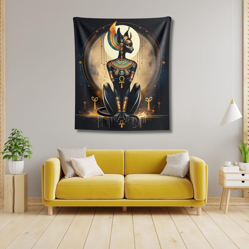 Egyptian Bastet Tapestry: Cat Goddess Wall Art - Etsy