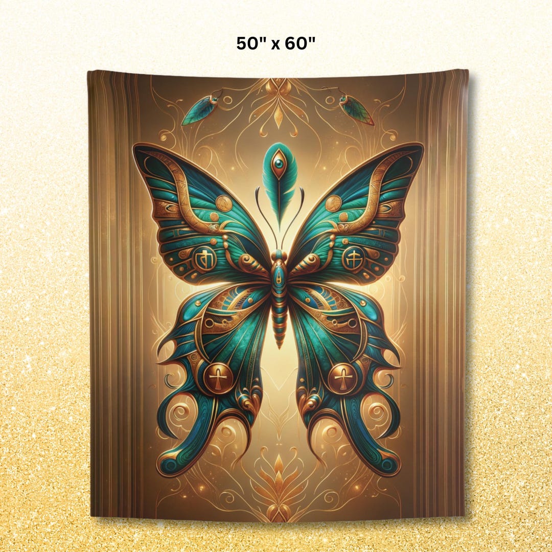 Egyptian Butterfly Tapestry Ankh Symbol Wall Art Maat Feather Symbol ...