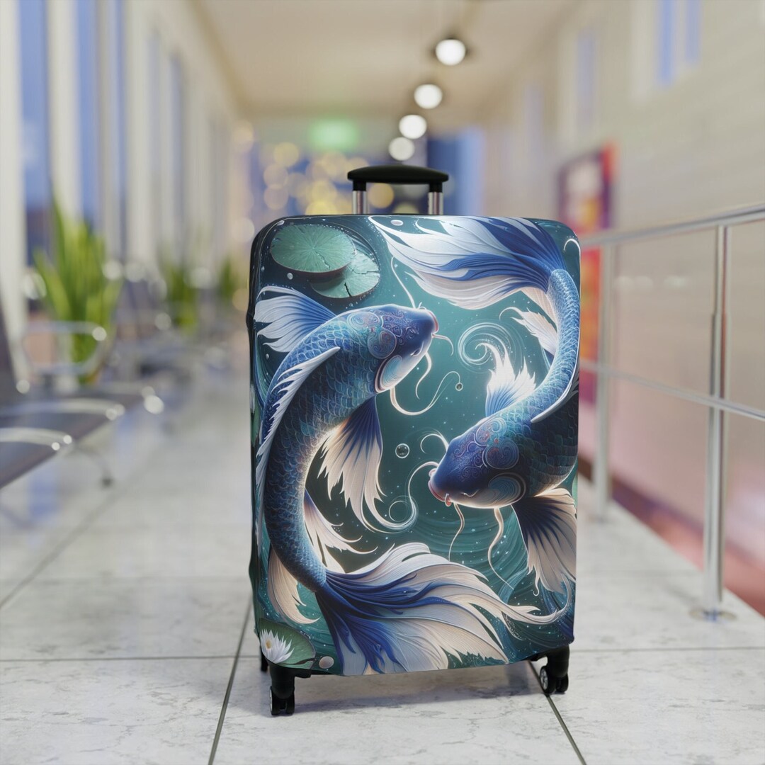 Blue & White Koi Fish Luggage Cover Elastic Suitcase Protector Durable ...