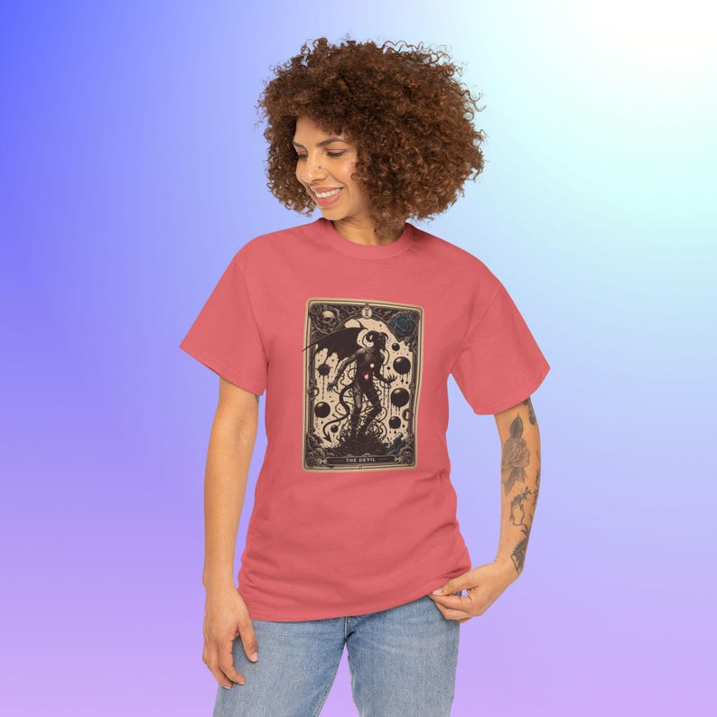 Devil Tarot Card T-shirt: Gothic Occult Art, Dark Fantasy Graphic Tee ...