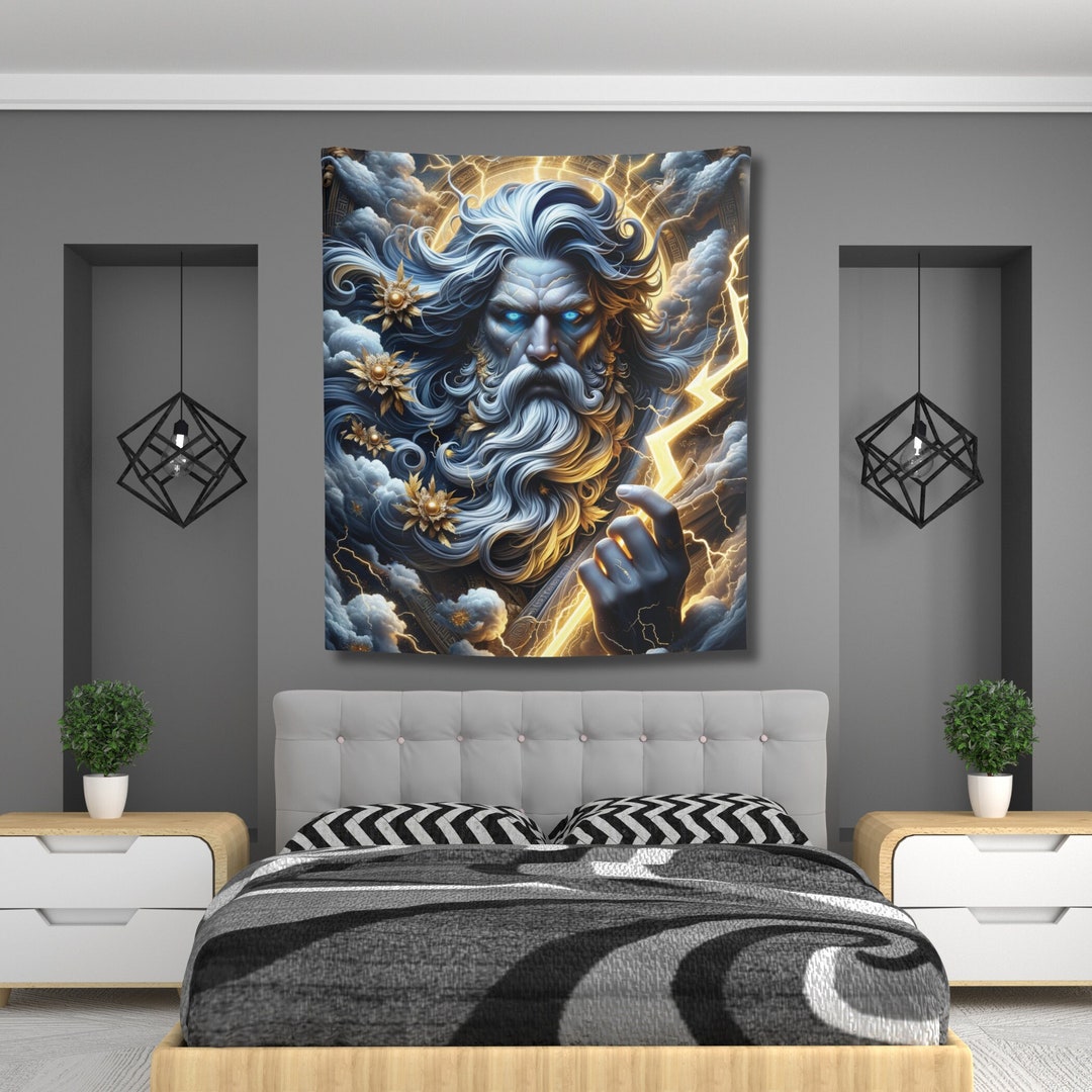 Zeus Iconic Art Tapestry Thunderbolt Wall Art King of Gods Decor Storm ...