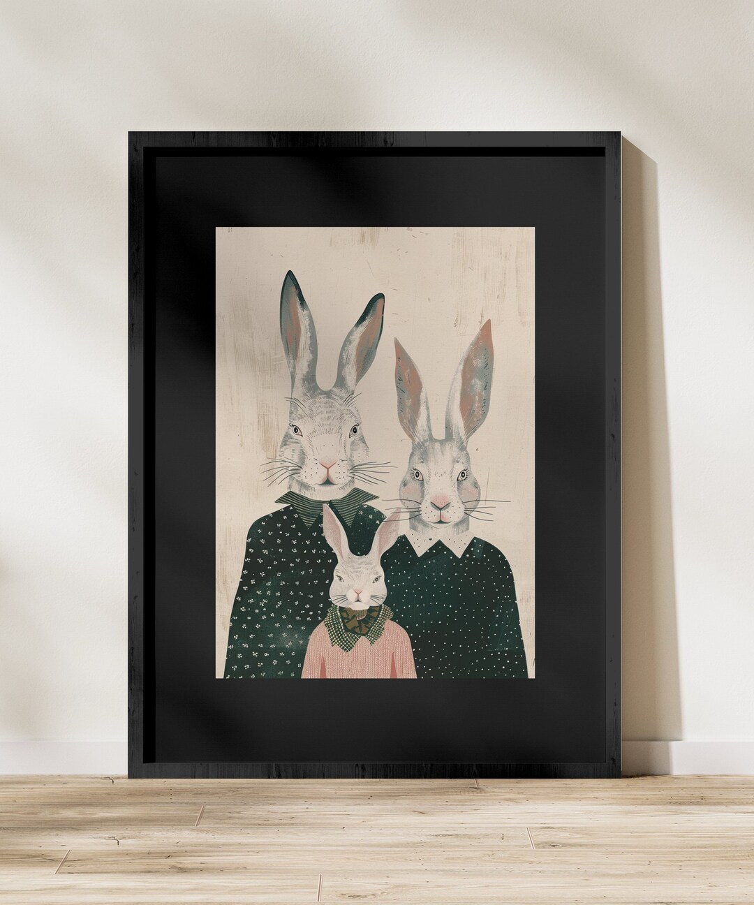 Easter Rabbit Family Portrait Easter Wall Art Vintage Inspired Bunny ...