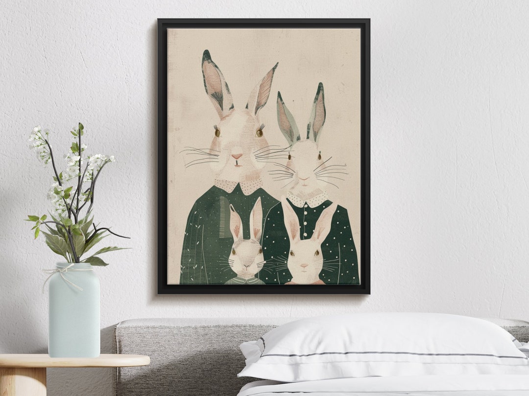 Easter Style Rabbit Family Portrait Quirky Easter Wall Art Charming ...