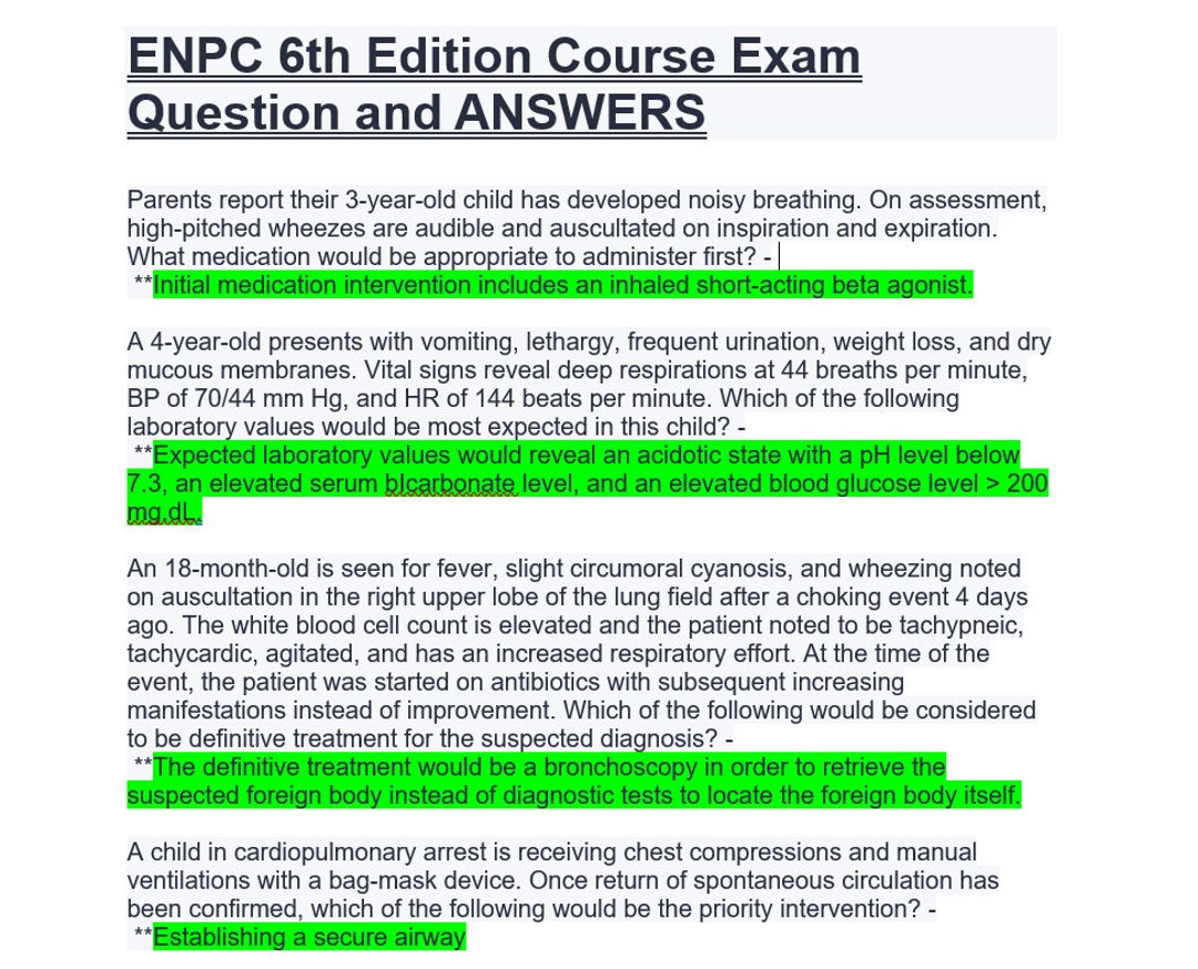 ENPC 6th Edition Course Exam Question and ANSWERS - Etsy ENPC 6th Edition Course Exam Question and ANSWERS - Etsy