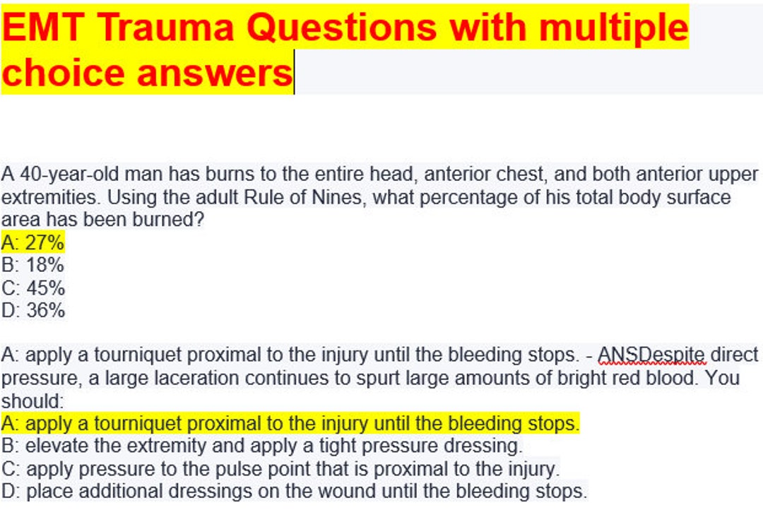 EMT Trauma Questions - Etsy