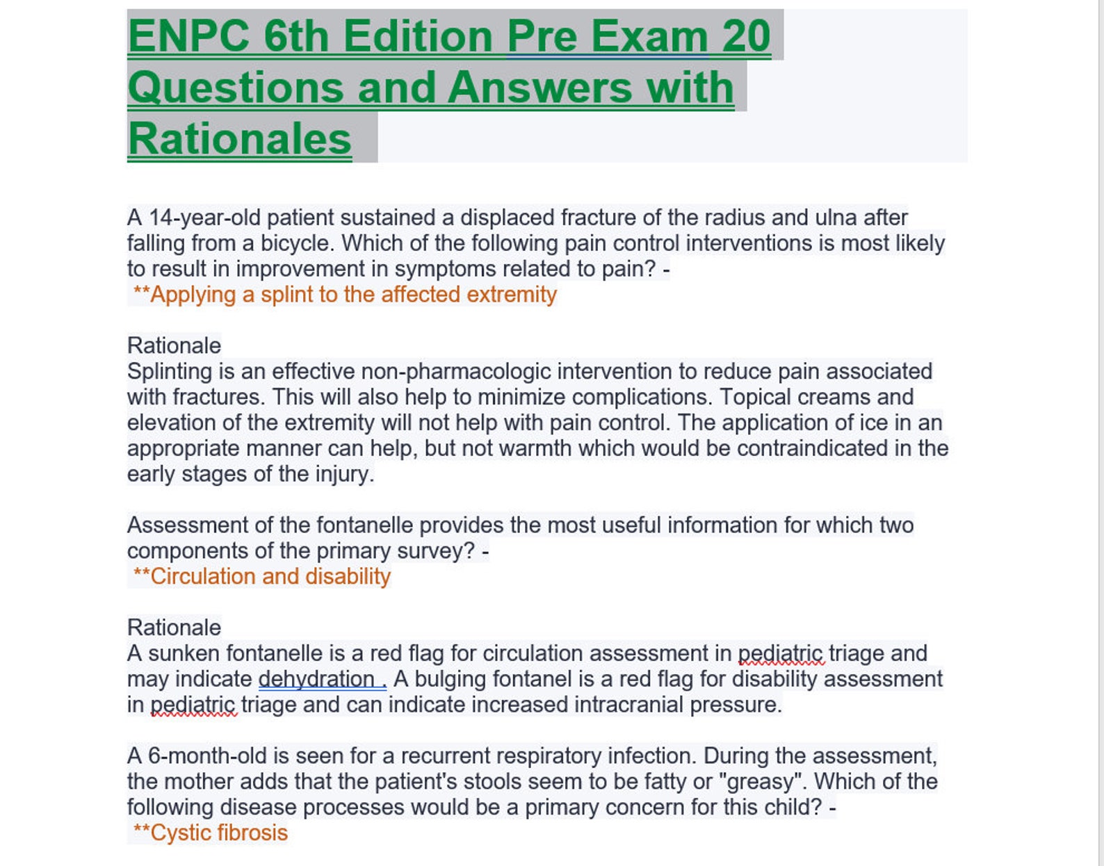 ENPC 6th Edition Pre Exam 20 Questions and Answers With Rationales - Etsy