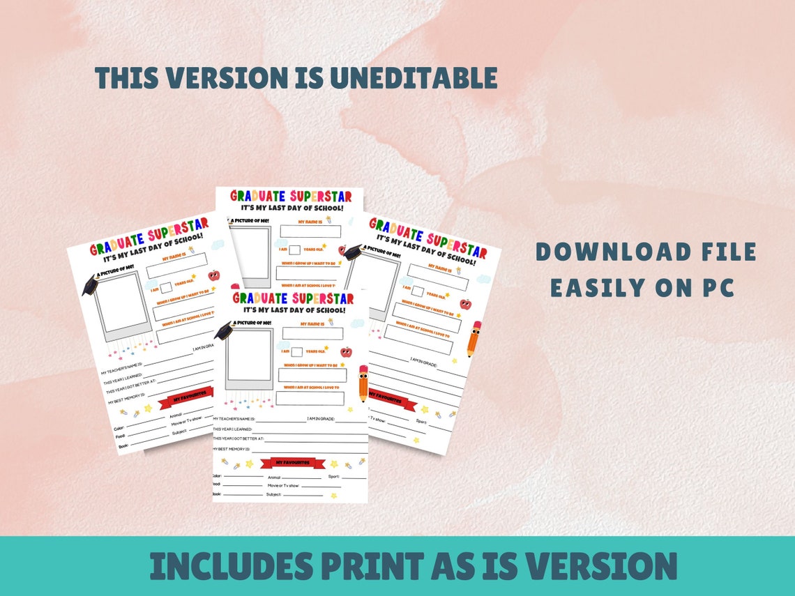 Elementary School Graduation Questionnaire Fun & Printable Kindergarten ...