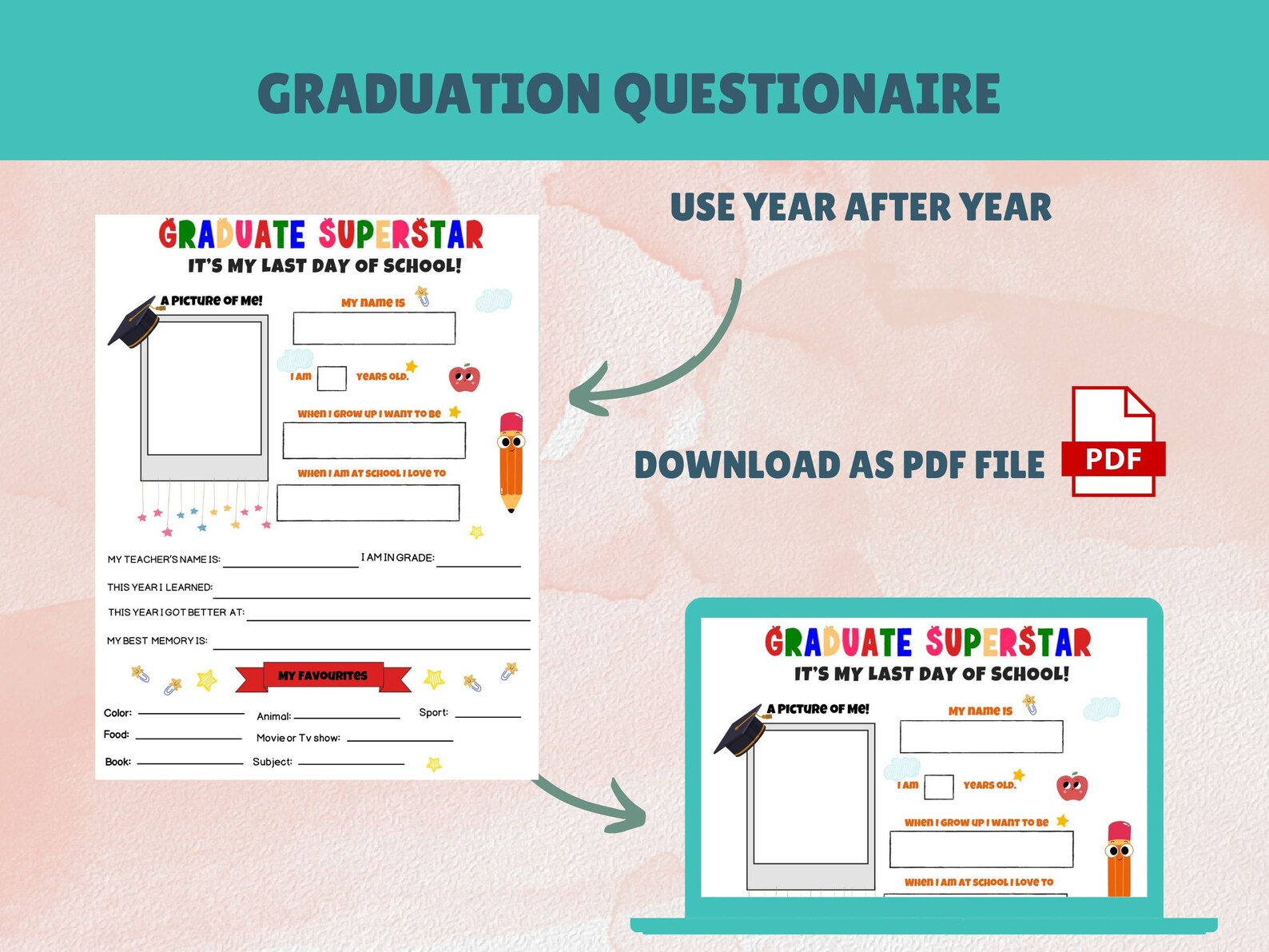 Elementary School Graduation Questionnaire Fun & Printable Kindergarten ...
