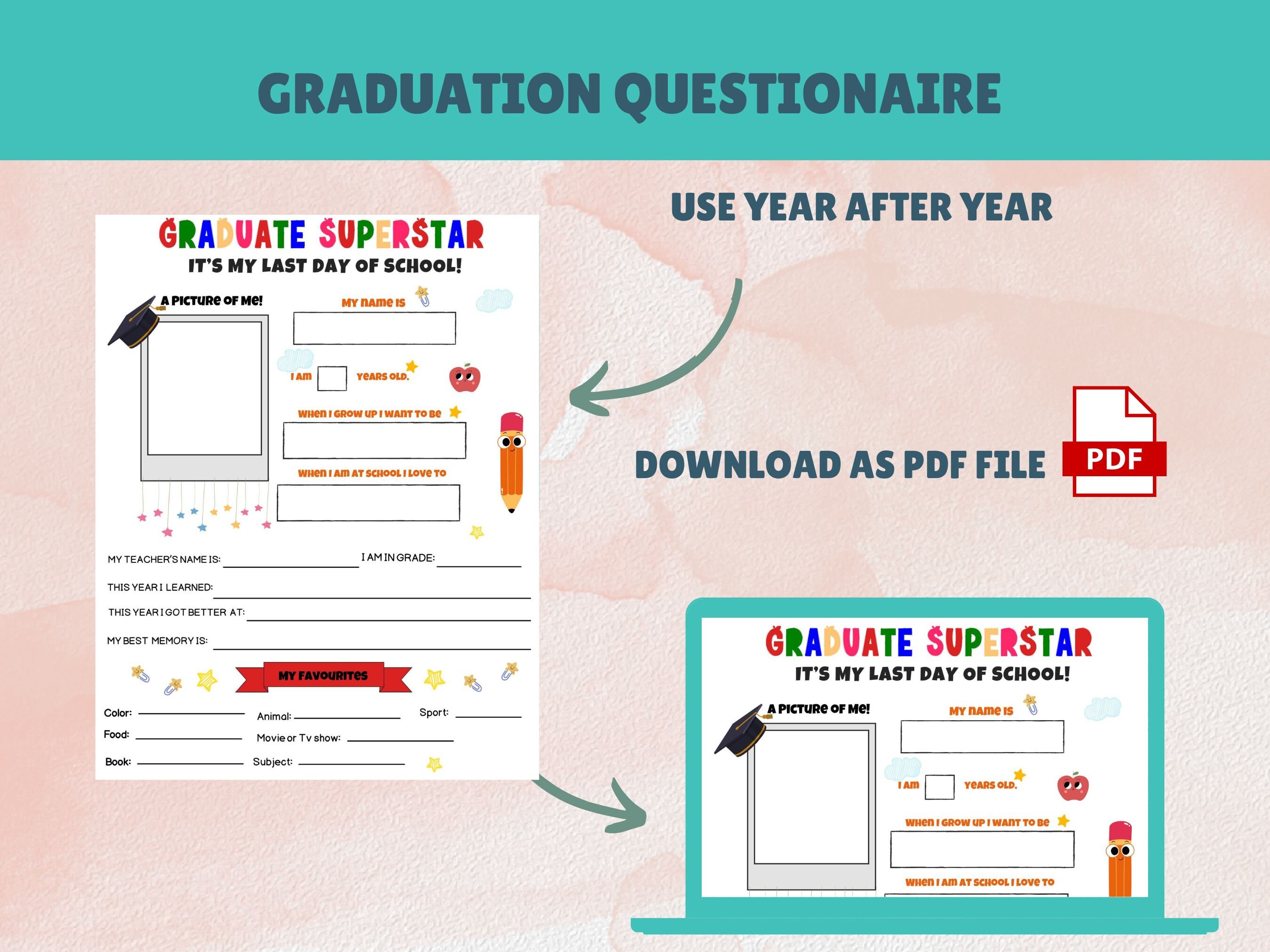 Elementary School Graduation Questionnaire Fun & Printable Kindergarten ...