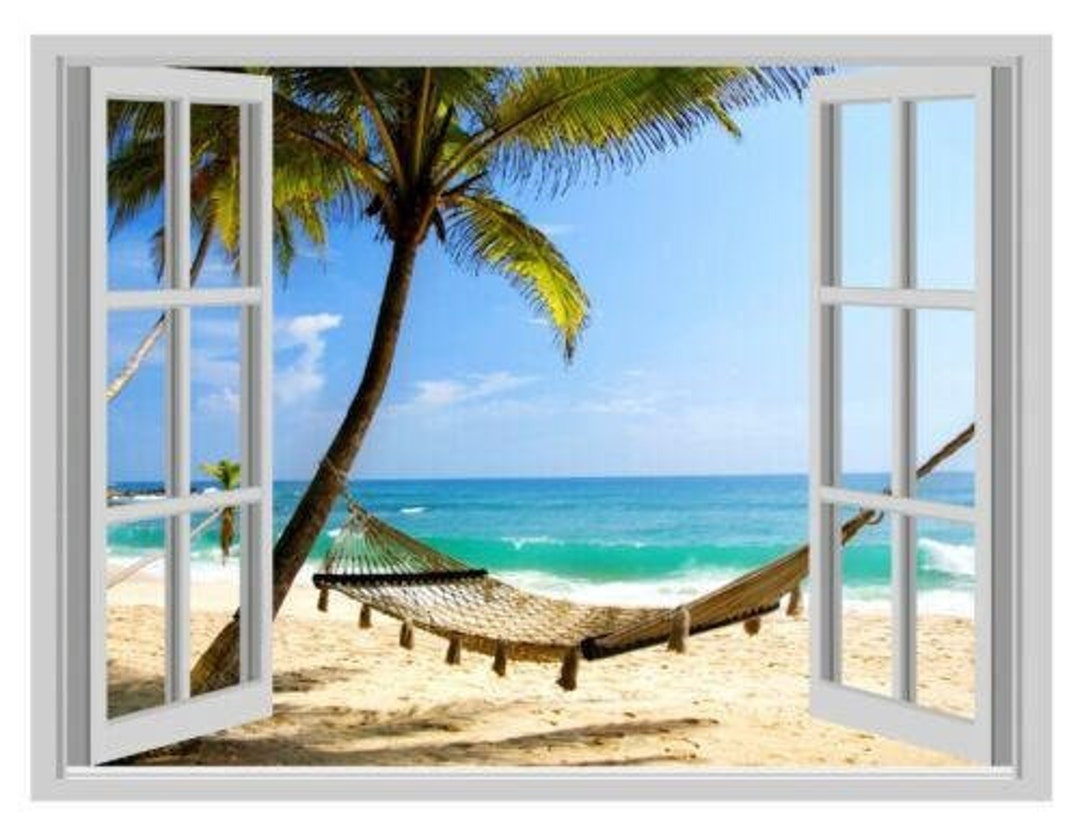 Beach Resort 3d Window View Wall Sticker Summer Sea Waves Wall Decal ...