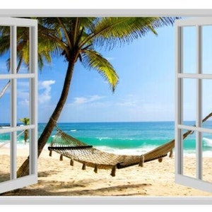 Beach Resort 3d Window View Wall Sticker Summer Sea Waves Wall Decal ...